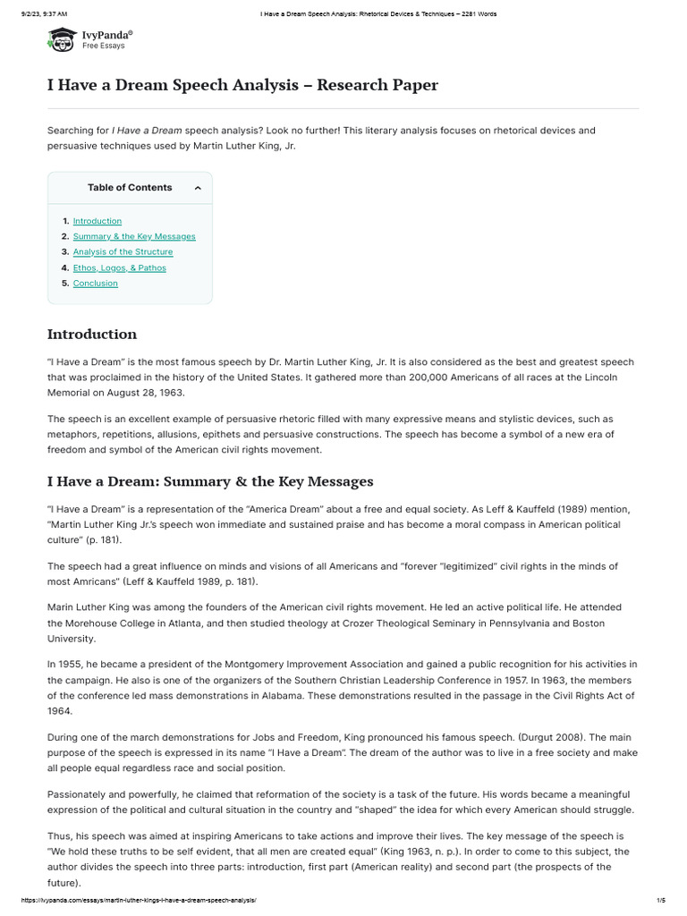 I Have A Dream Speech Analysis | PDF | Rhetoric