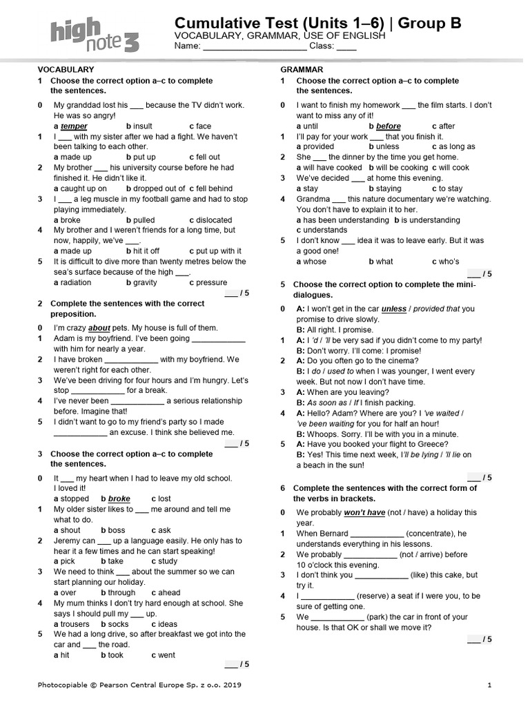 High Note 3 Cumulative Test Units 1-6 | PDF