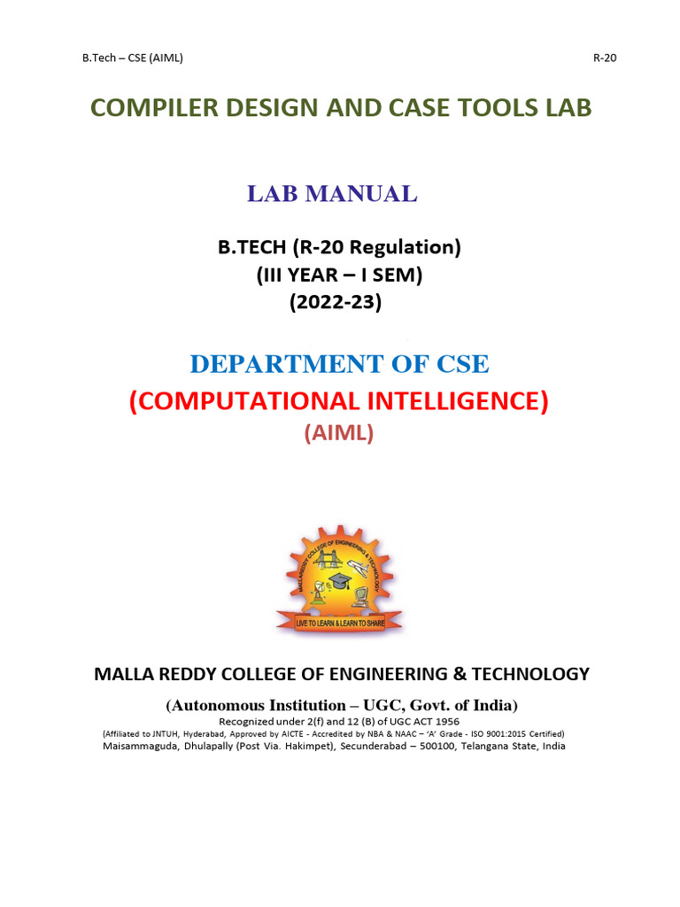 Compiler Design & Case Tools Lab Manual | Download Free PDF | Parsing | Compiler