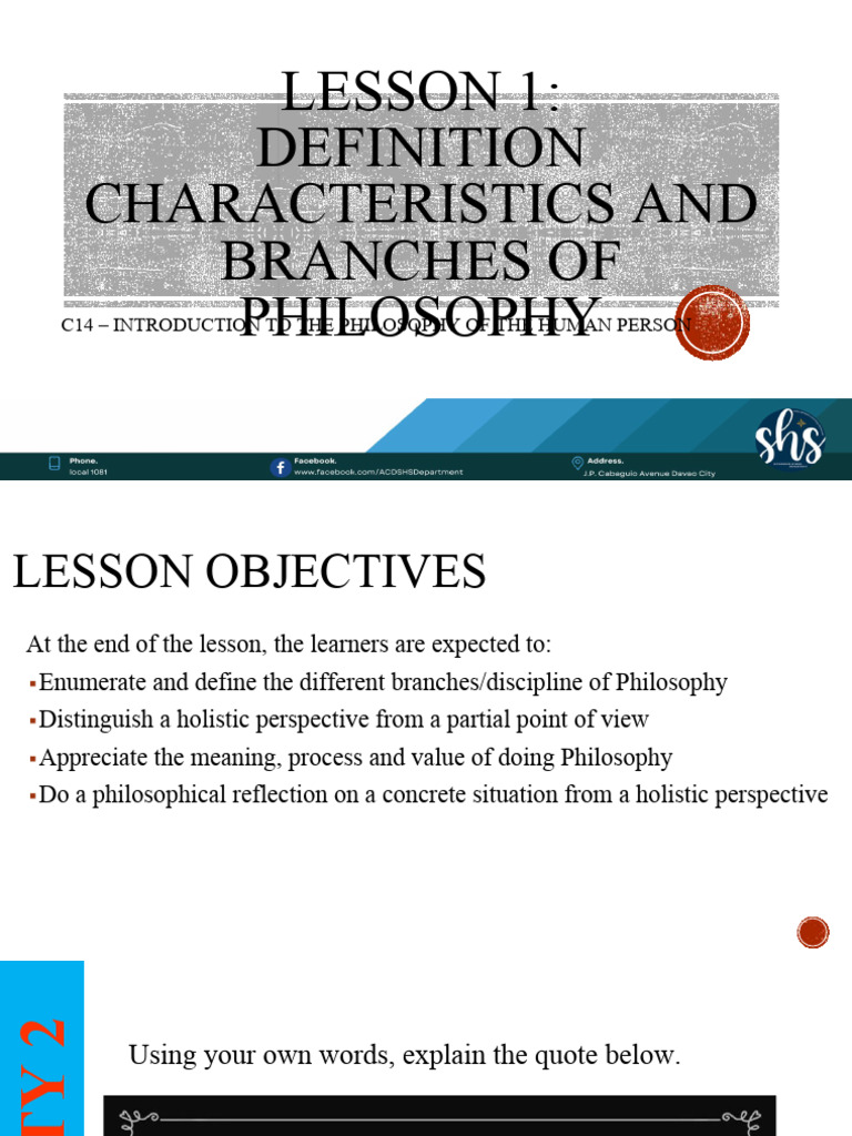Lesson 1 Definition Characteristics and Branches of Philosophy | PDF ...