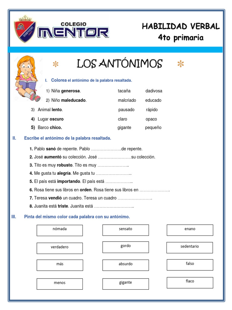 Antónimos Ficha | PDF