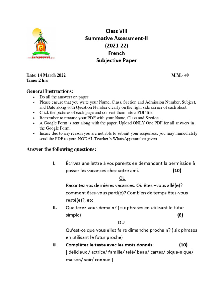 Class 8 French | PDF