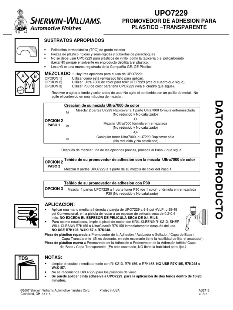 HojaTecnica-UPO7229 Promotor de Adherencia para Plásticos | PDF | Agua ...