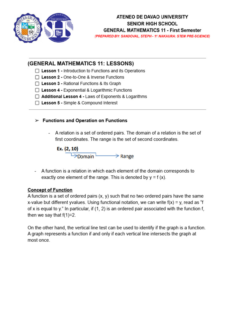General Mathematics 11 Notes 1ST Sem | PDF | Function (Mathematics ...