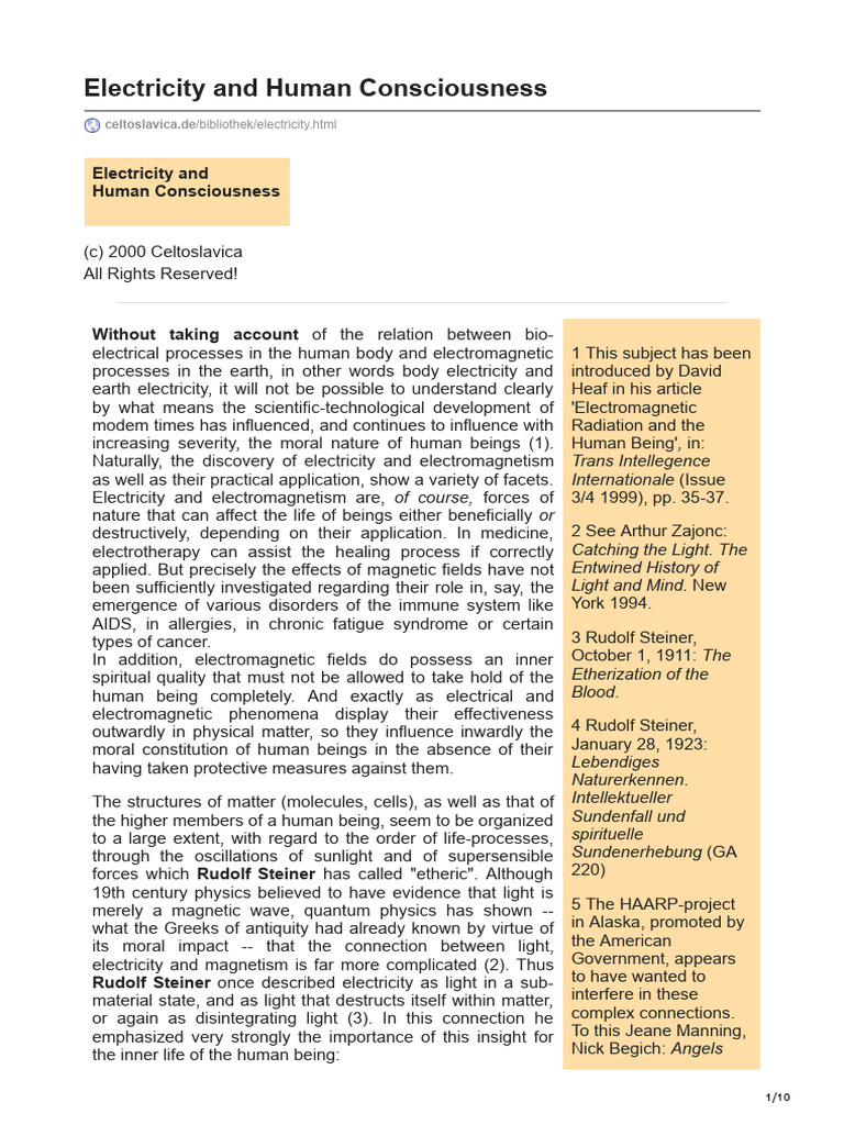 Electricity and Human Consciousness | PDF | Electromagnetic Radiation ...