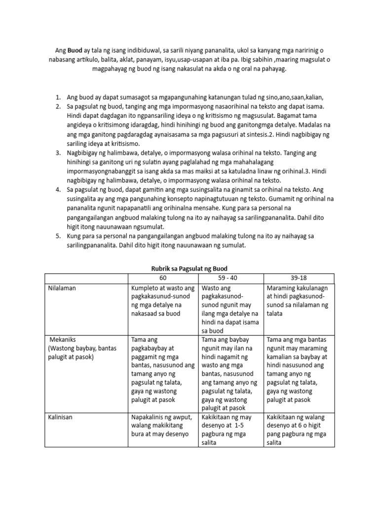 Pamantayan Sa Pagsulat NG Buod | PDF