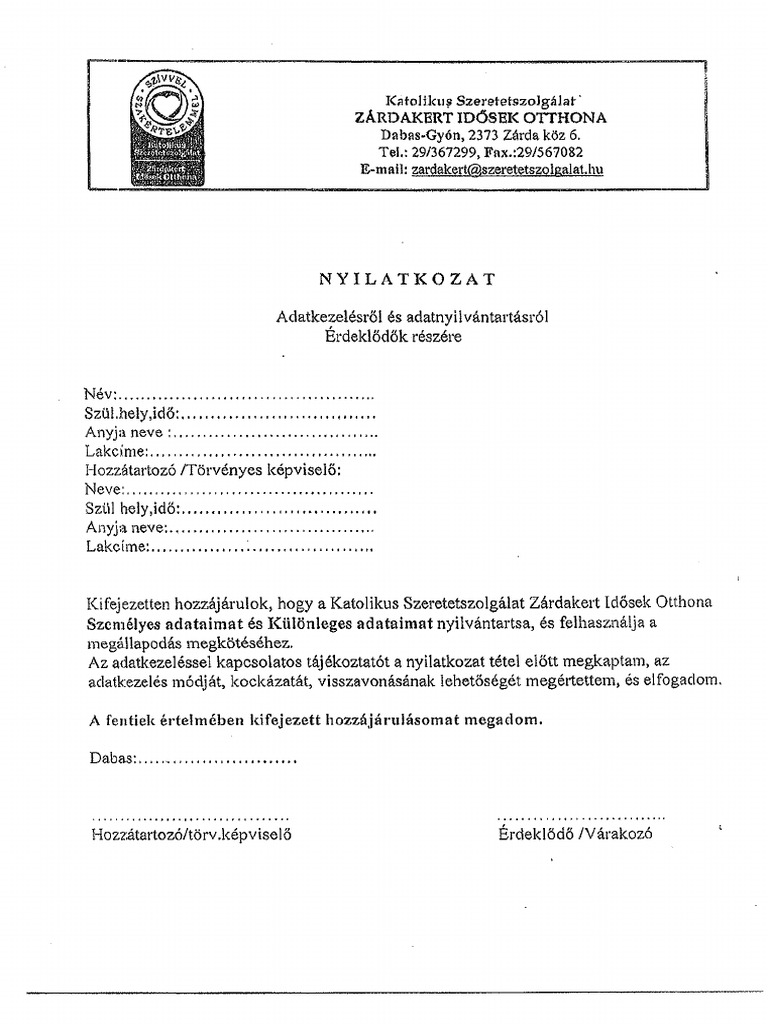 Adatkezelésről nyilatkozat | PDF