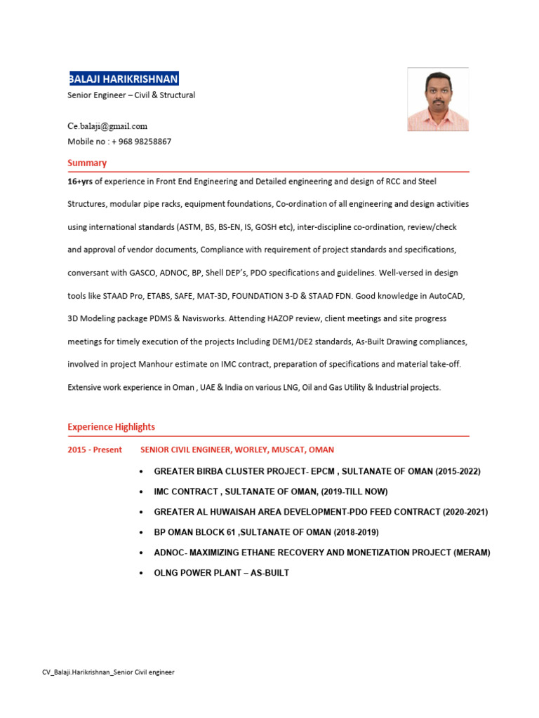 Senior Civil Engineer at Worley, Oman | PDF | Engineering | Civil ...