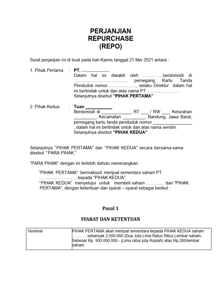 Perjanjian Repo | PDF
