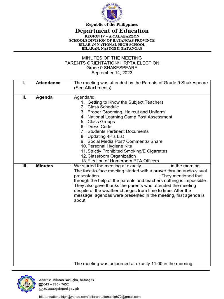 Narrative Report On Pta Orientation | PDF