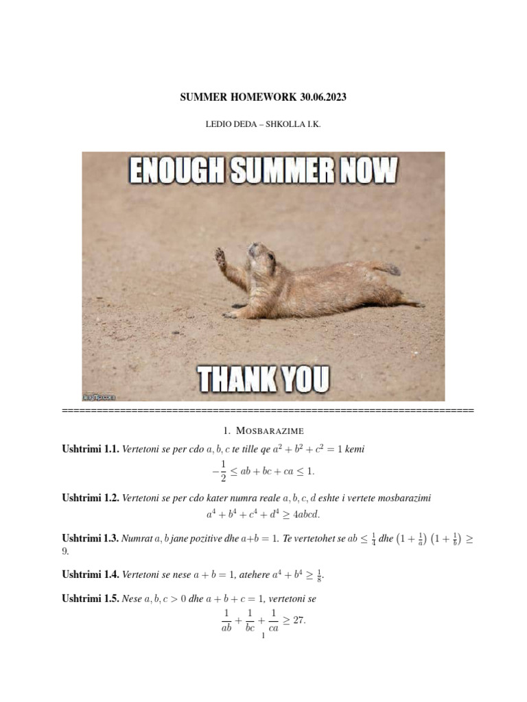 SUMMER Homework | PDF