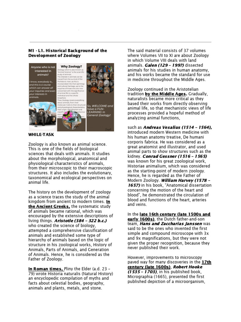 M1 - General Zoology (Lecture) | PDF | Zoology | Taxonomy (Biology)