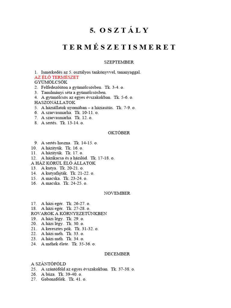 5 Oszt Termeszetismeret | PDF