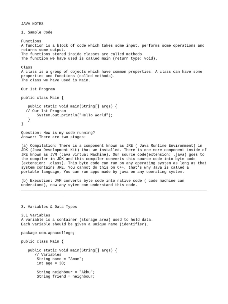 Java Basics (Notes | PDF | Java (Software Platform) | Java Virtual Machine