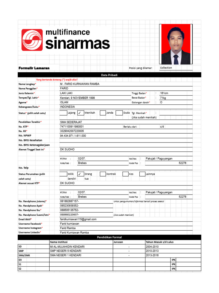 Form Pendaftaran Sinarmas Form Pendaftaran | PDF