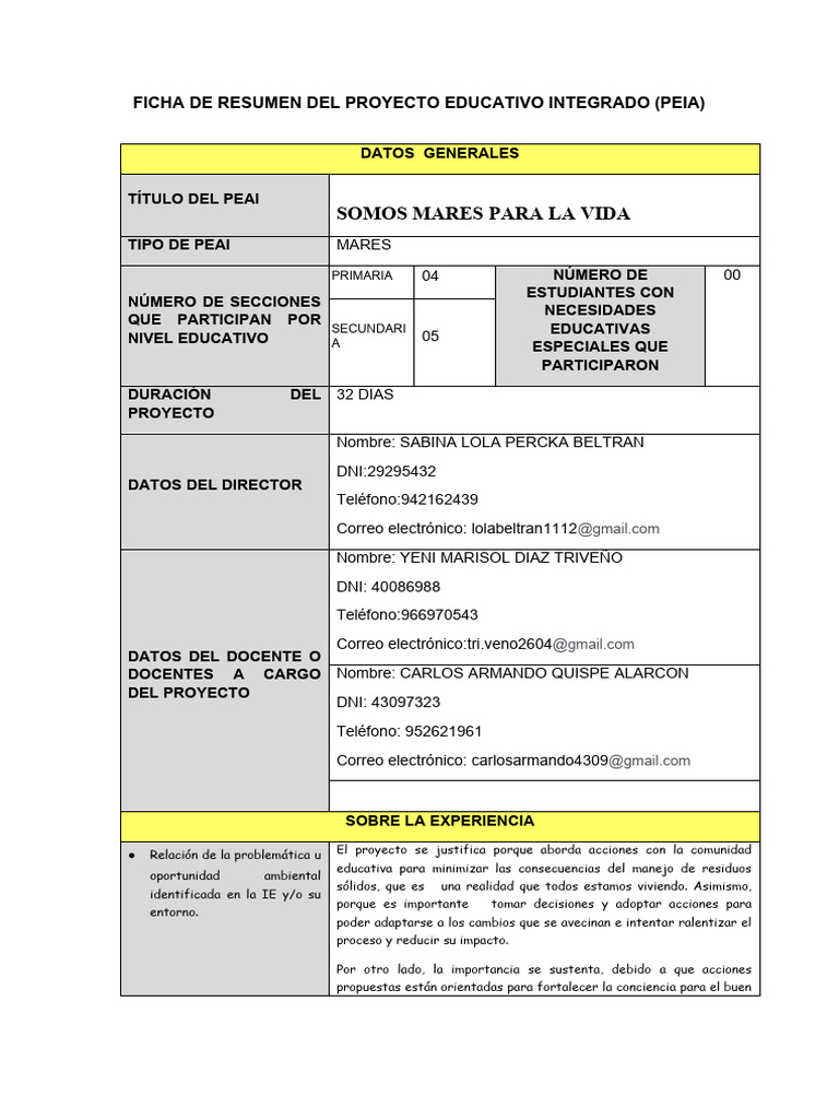 Ficha Del Paei Mares | PDF | Residuos | Reciclaje