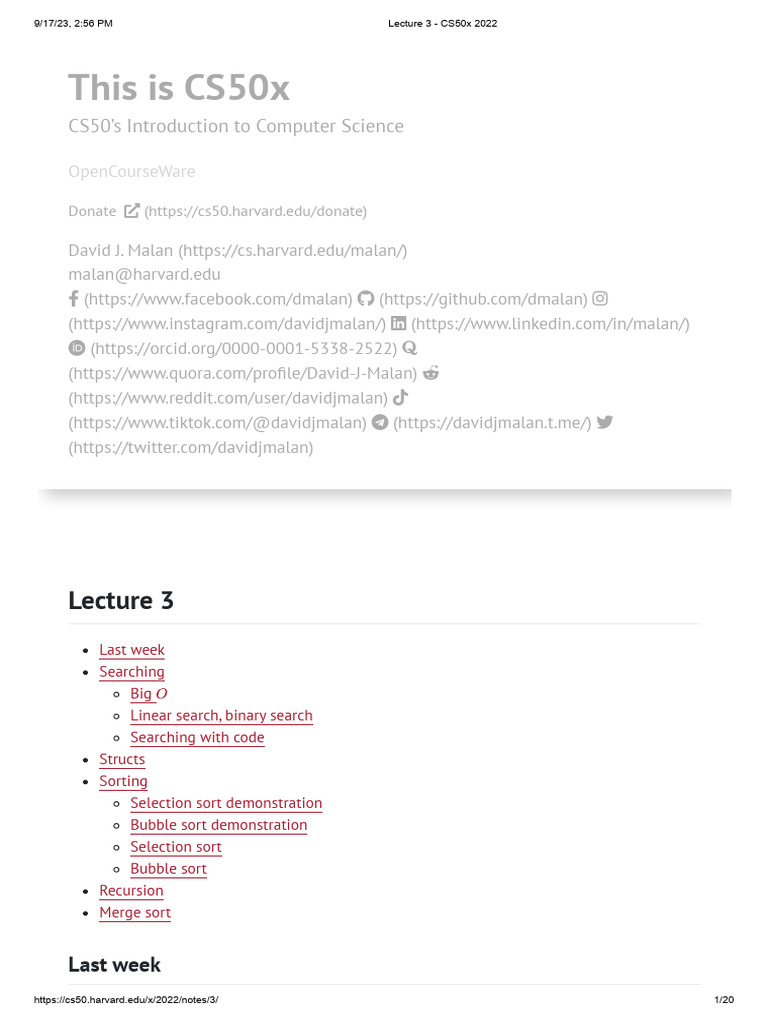 Lecture 3 - CS50x 2022 | PDF | Applied Mathematics | Theoretical Computer Science