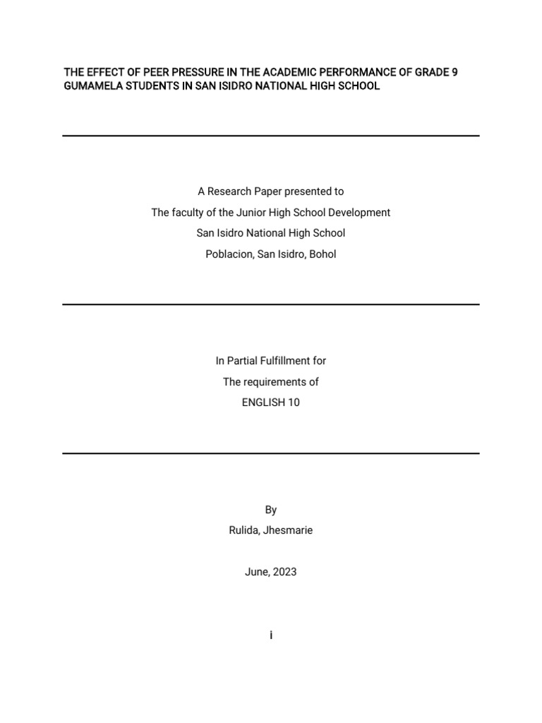 Peer Pressure's Impact on Grade 9 Academics | PDF | Adolescence ...