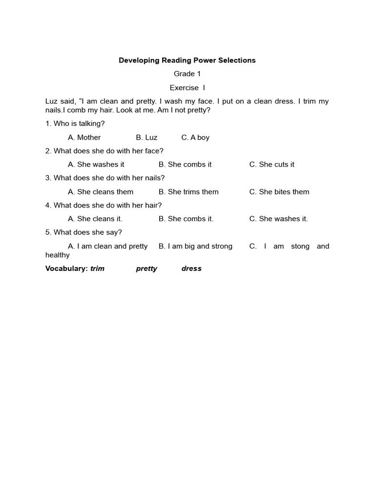 Q1 Reading Exercises Grade 1 | PDF