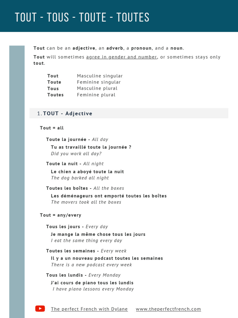 The Perfect French - Tout Tous Toute Toutes | PDF