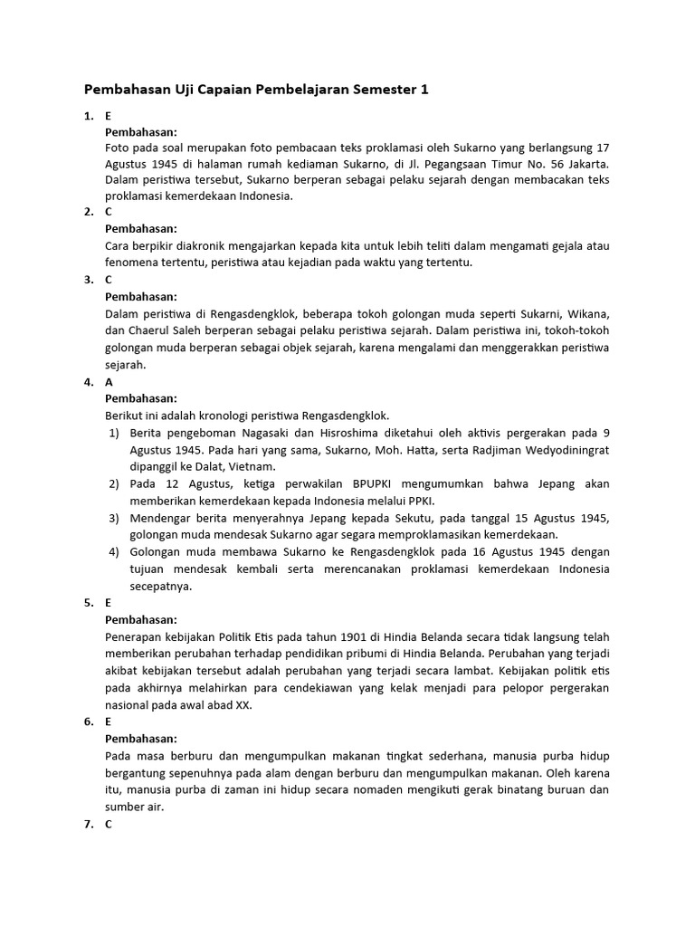Pembahasan Uji Capaian Pembelajaran Semester 1 | PDF