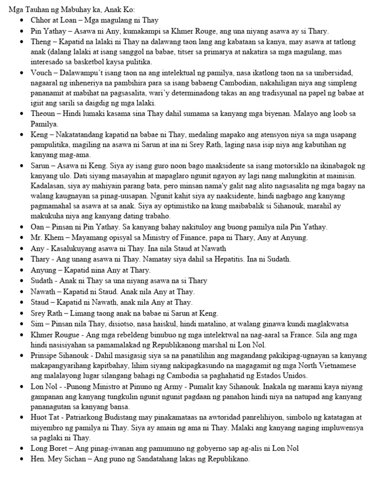 Mga Tauhan NG Mabuhay Ka | PDF