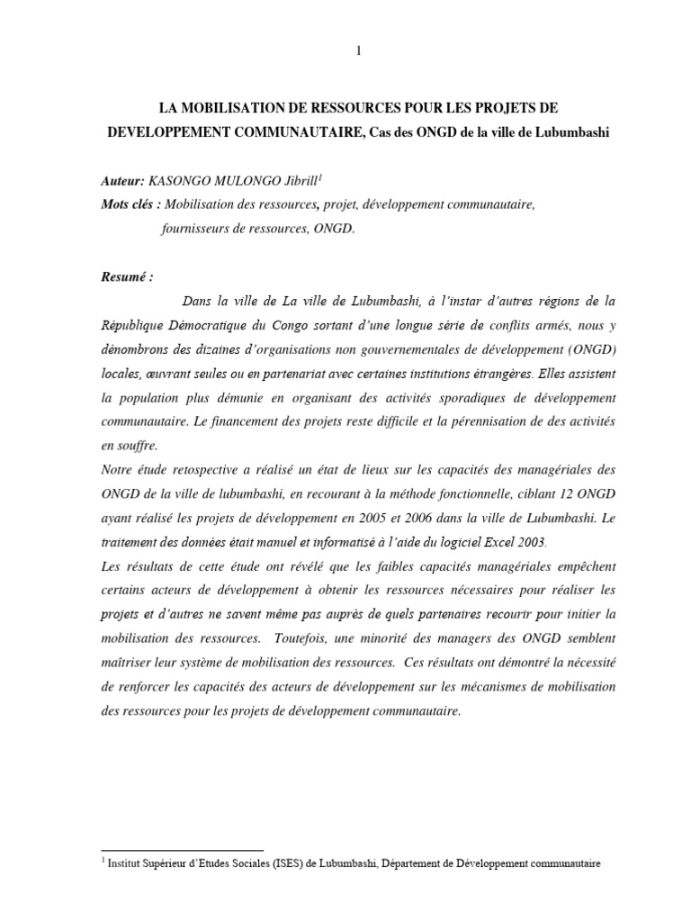 La Mobilisation de Ressources - Pour - Les - P-2 | PDF | Organisation ...