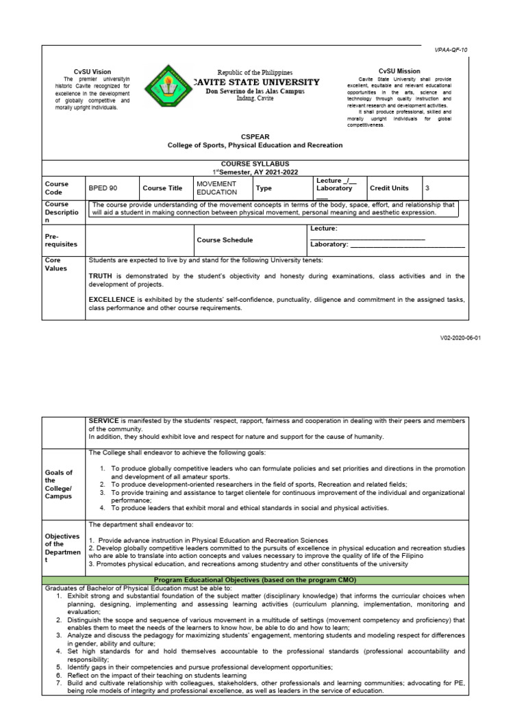 Bped 90 Course Syllabus Reference | PDF | Curriculum | Cognition