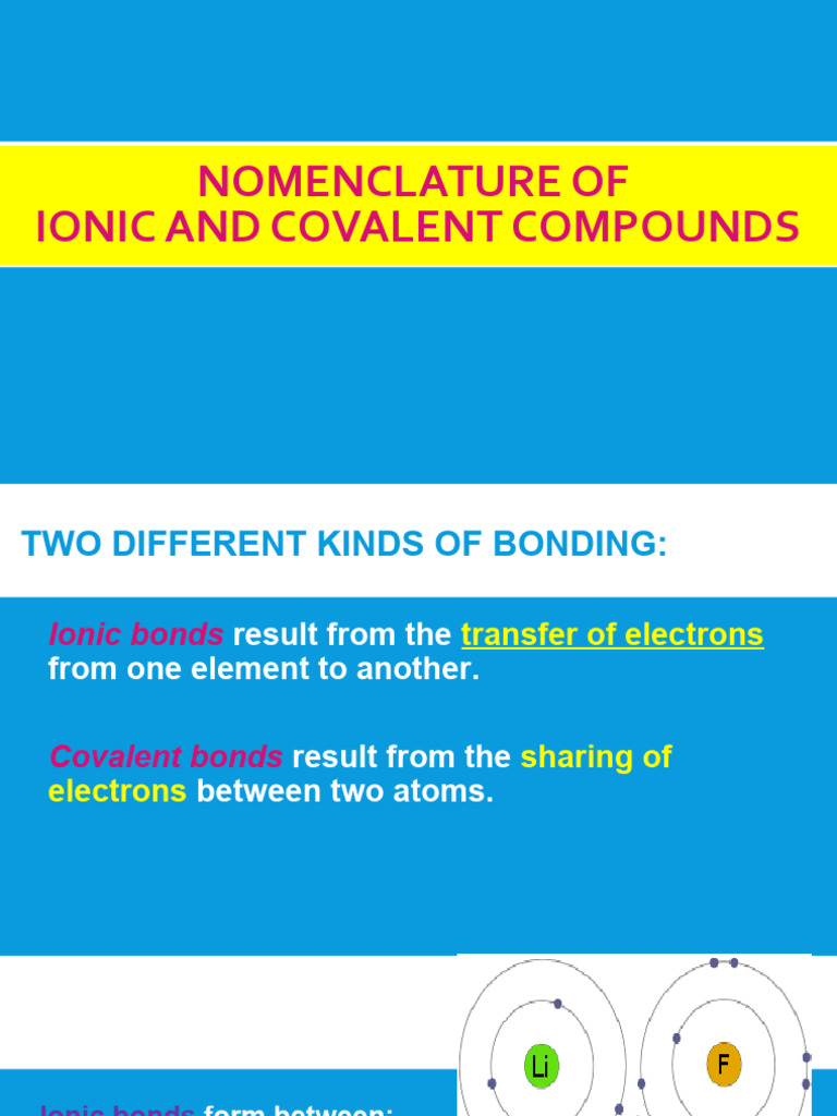 Nomenclature of Ionic and Covalent Bonds | PDF | Chemical Compounds ...
