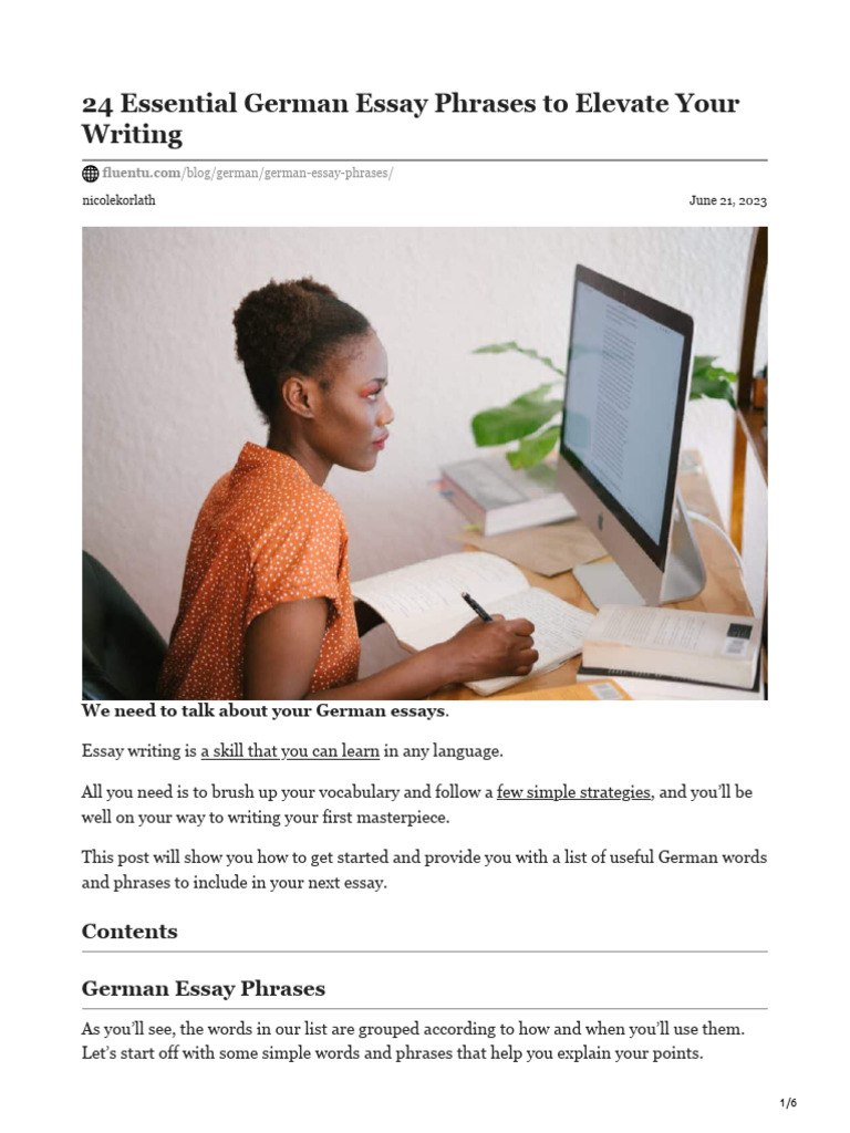 German Essay Phrases | PDF | Essays | Thought