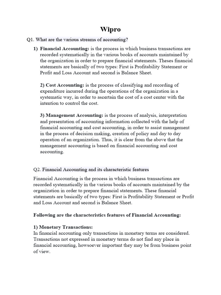 Wipro Questionnaire | Download Free PDF | Accounting | Cost Accounting