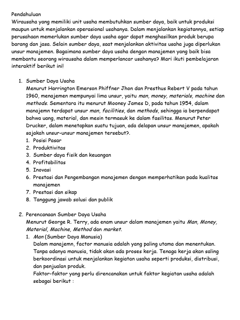 Materi Mpi Perencanaan Sumber Daya Usaha | PDF