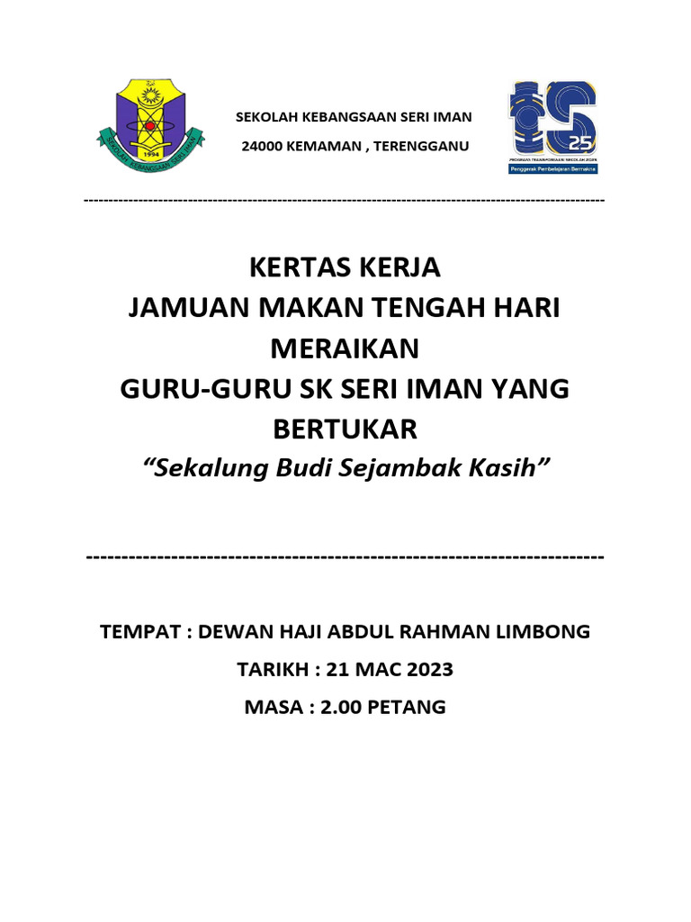 Kertas Kerja Majlis Pertukaran Guru 21 Mac | PDF