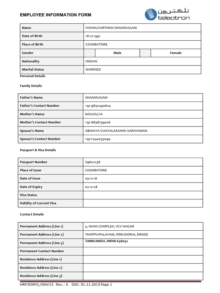 Emloyee Information Form 2 | PDF