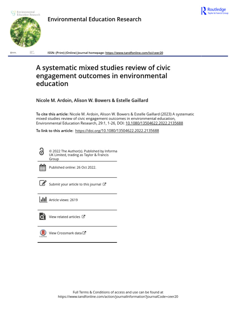 A Systematic Mixed Studies Review of Civic Engagement Outcomes in ...