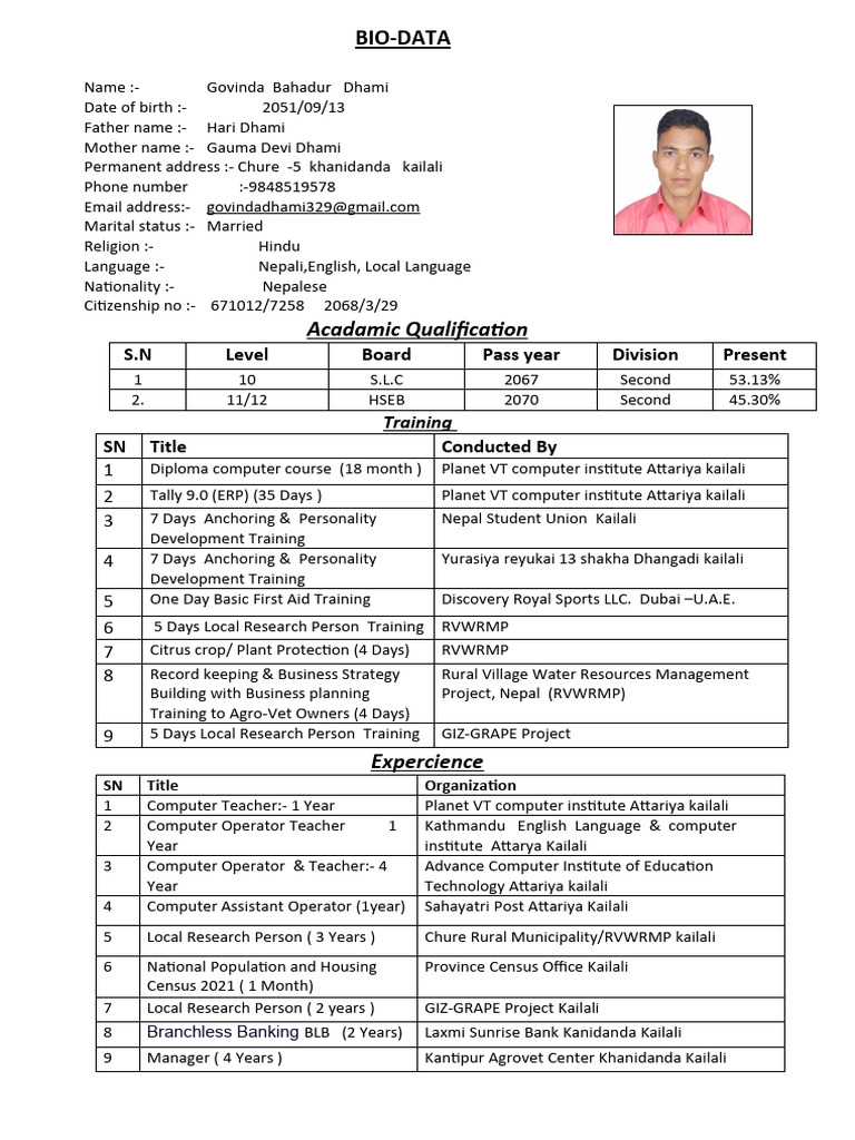 BIO Data | PDF | Nepal