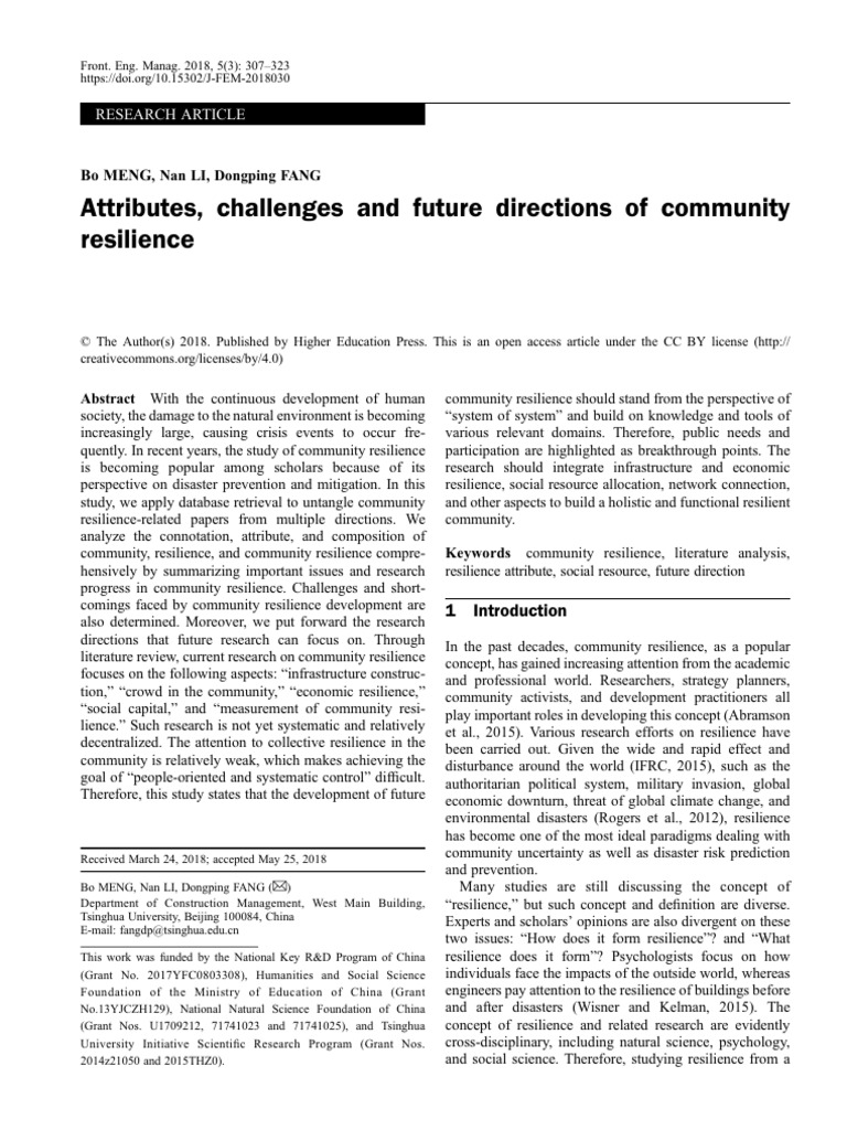 Attributes, Challenges and Future Directions of Community Resilience ...