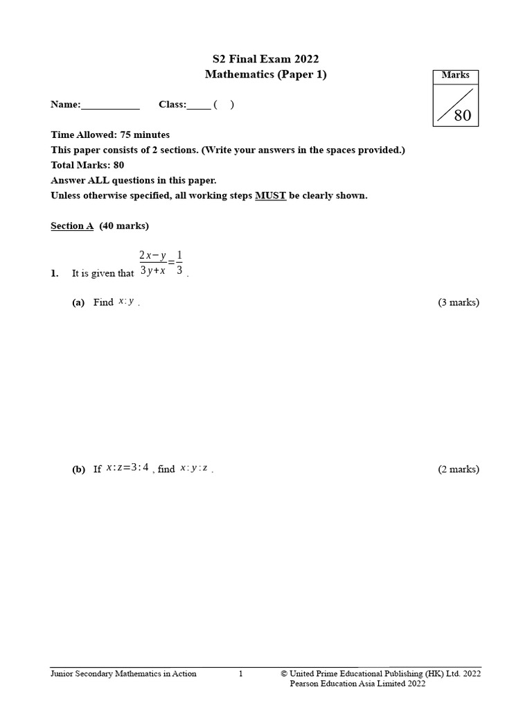 Grade 8 Maths Final Exam 2022 | PDF | Mathematics