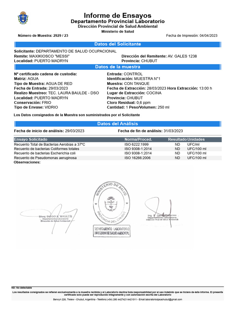 Informe de Muestra MESSI | PDF | Especialidades Medicas | Organismos