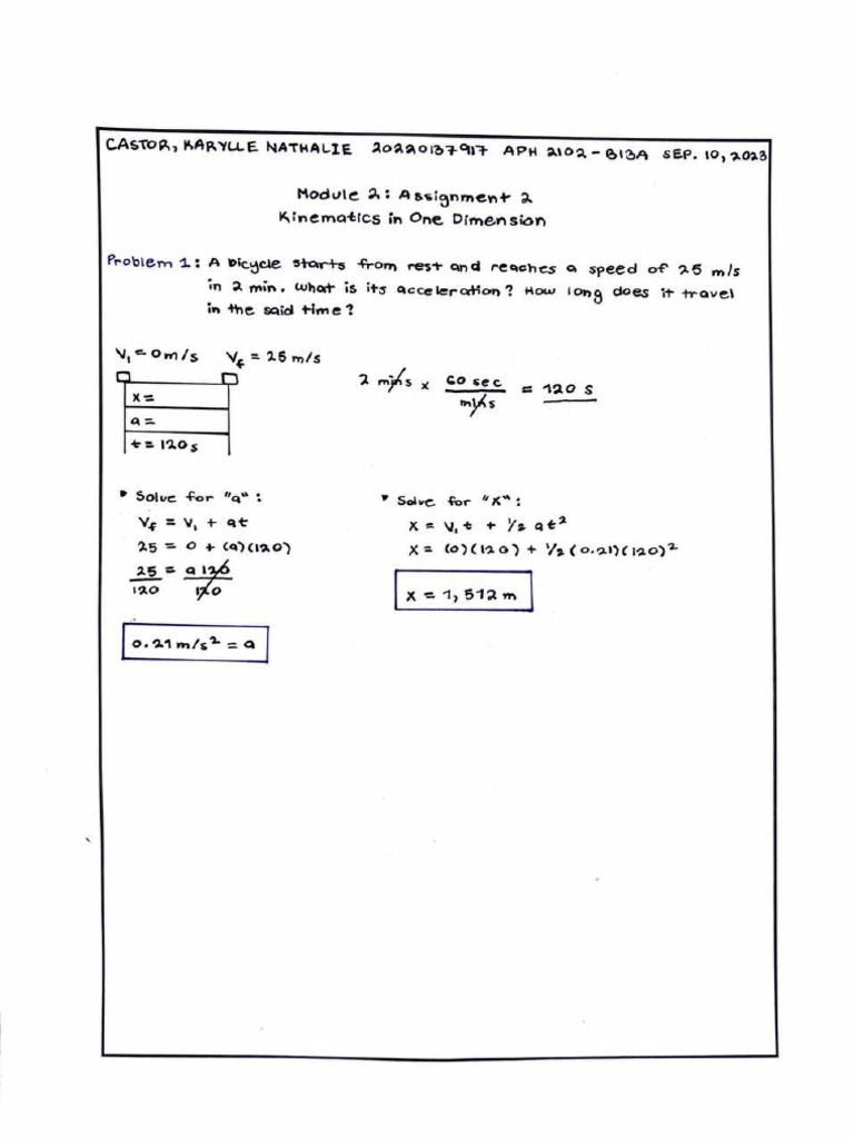 Module 2 Assignment No. 2 - Kinematics in One Dimension | PDF