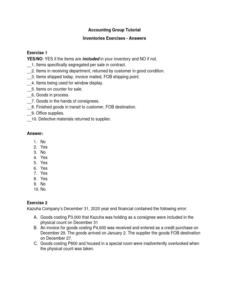 Inventories Exercises Answers | PDF Inventories Exercises Answers | PDF