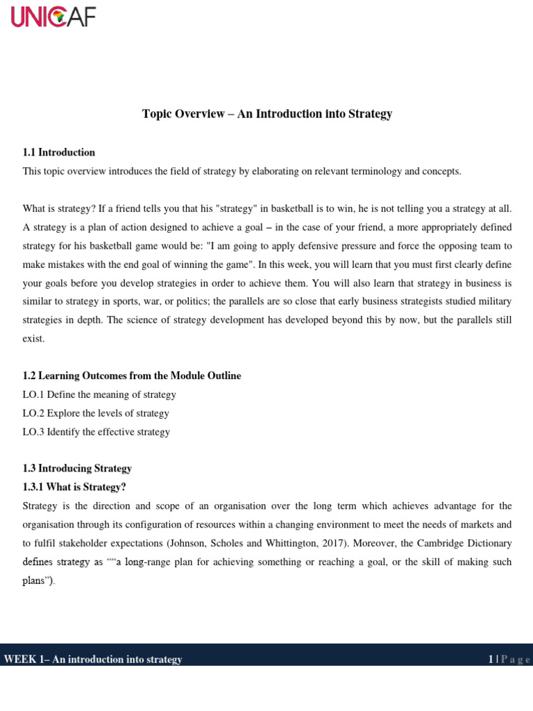 Week 1 - Topic Overview | Download Free PDF | Strategic Management | Intel