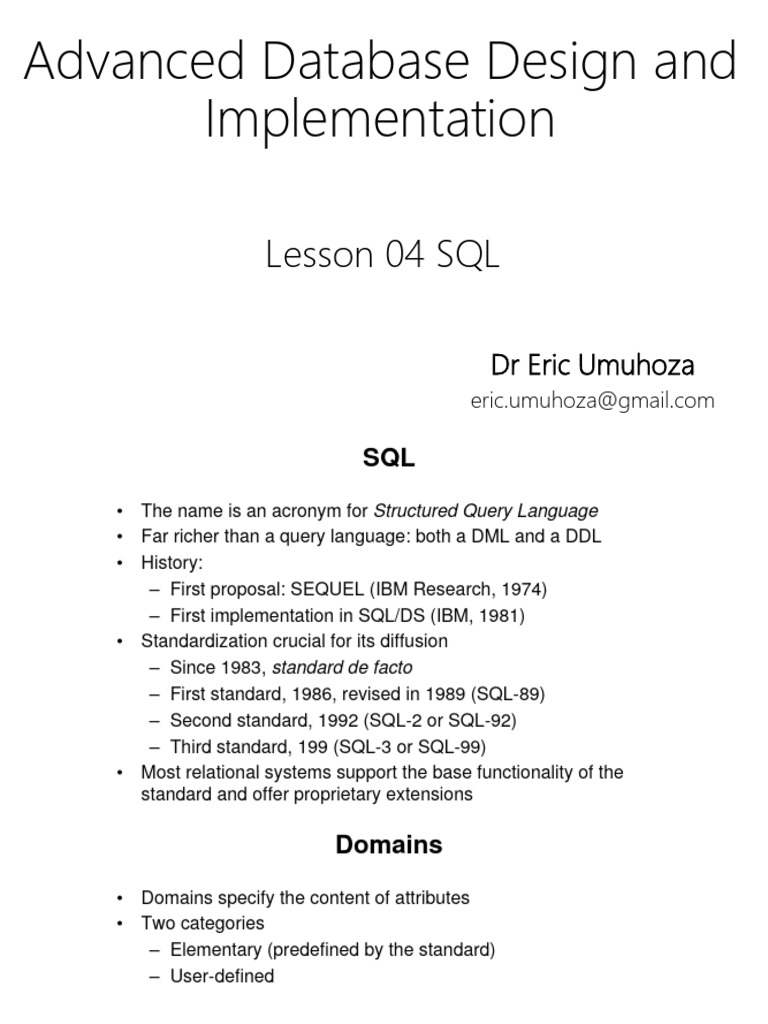Advanced Database Design And Implementation Lesson 04 Sql Pdf Relational Database