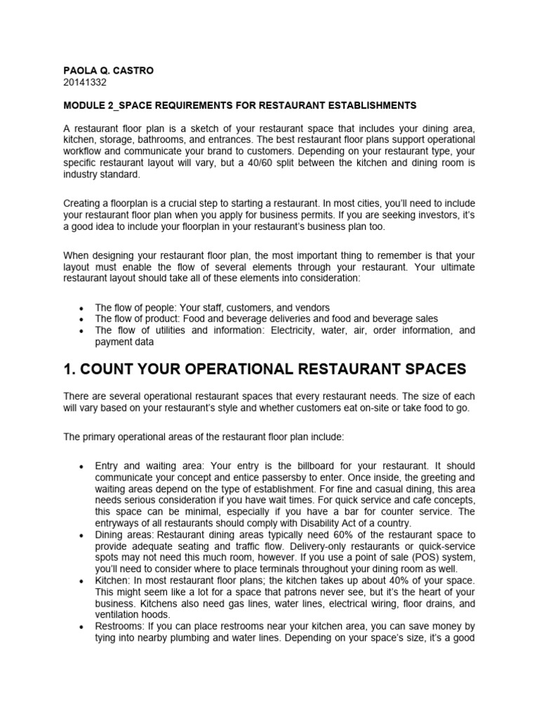 Module 2 - Space Requirements For Restaurant Establishments | PDF ...