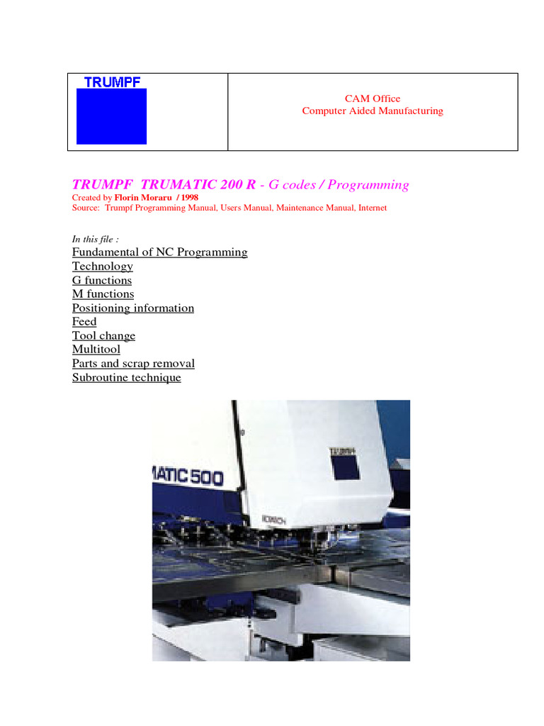 Trumatic 200R Programing Manual | PDF | Sheet Metal | Machining