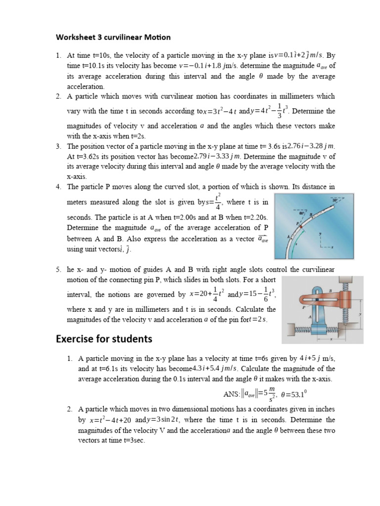 Worksheet 3. Curvilinear Motion | PDF | Acceleration | Velocity
