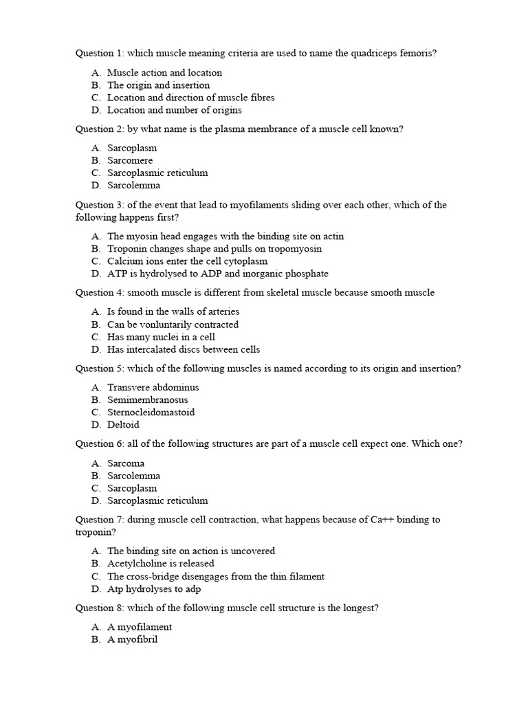 Question 2 | PDF | Muscle Contraction | Skeletal Muscle
