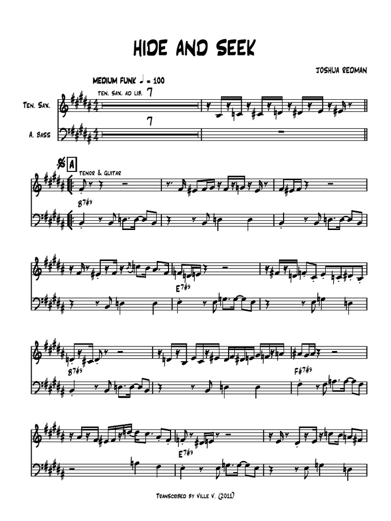 Joshua Redman: Hide and Seek Sheet Music | PDF | African American Music ...