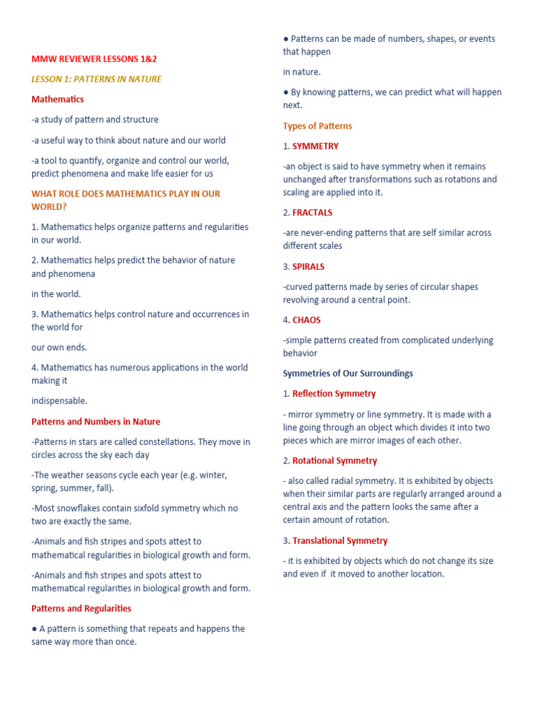 MMW REVIEWER LESSONS 1 and 2 | PDF