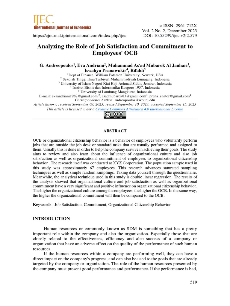 Pub G.+Andreopoulos 01 Ijec | PDF | Job Satisfaction | Regression Analysis